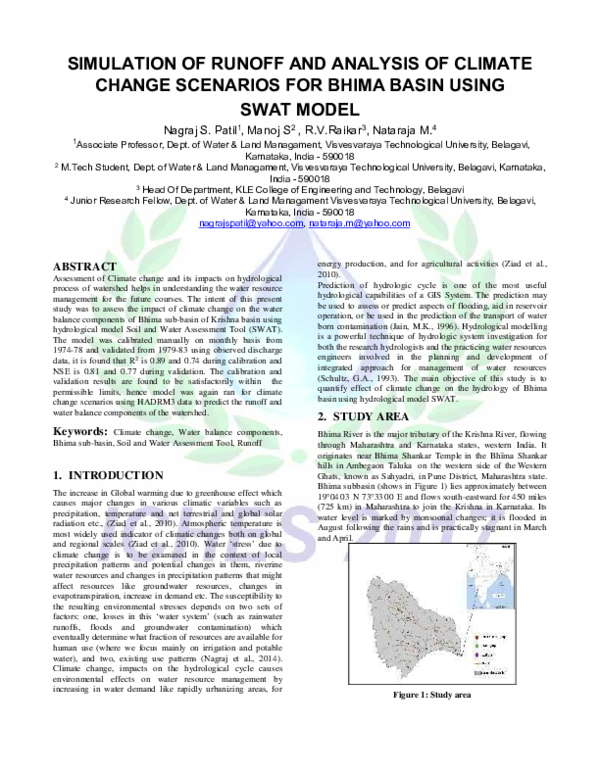 (PDF) SIMULATION OF RUNOFF AND ANALYSIS OF CLIMATE CHANGE SCENARIOS FOR BHIMA BASIN USING SWAT MODEL