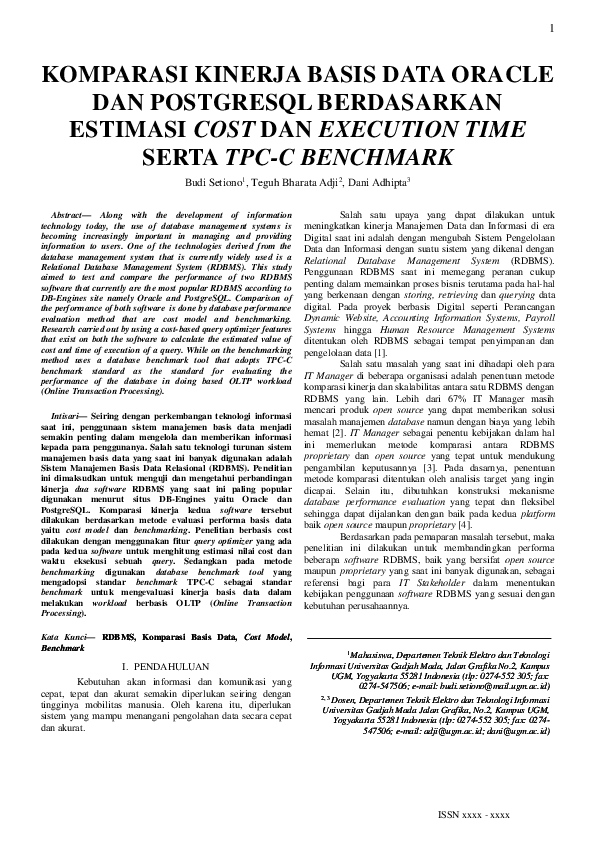 (PDF) KOMPARASI KINERJA BASIS DATA ORACLE DAN POSTGRESQL BERDASARKAN ...