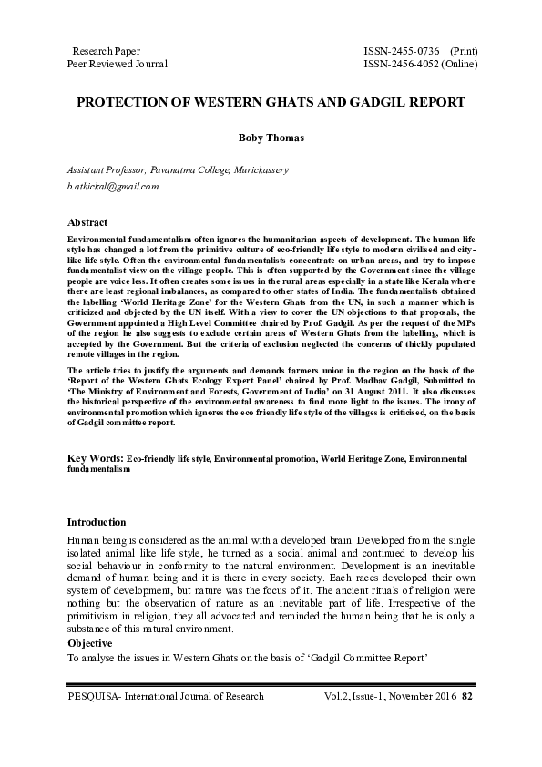 (PDF) PROTECTION OF WESTERN GHATS AND GADGIL REPORT