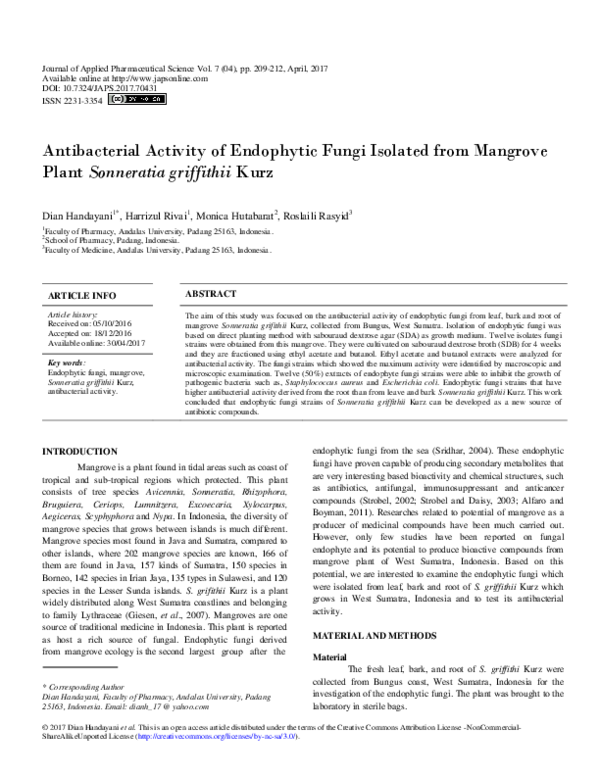 (PDF) Antibacterial Activity of Endophytic Fungi Isolated from Mangrove Plant Sonneratia ...