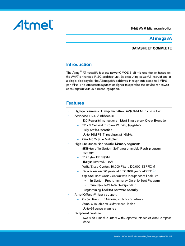 (PDF) Atmel 8159 8 bit AVR microcontroller ATmega8A datasheet ...