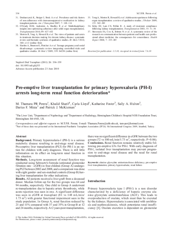 (PDF) Pre-emptive liver transplantation for primary hyperoxaluria (PH-I ...