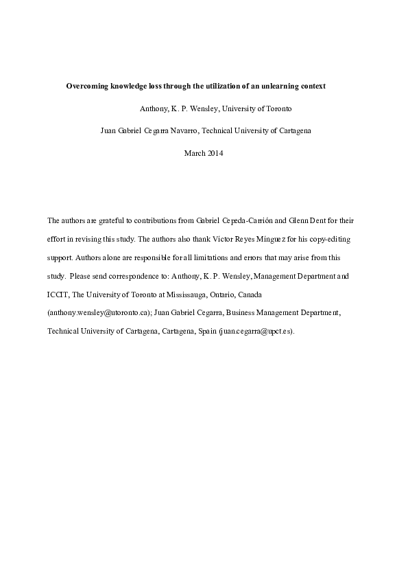 (PDF) Overcoming knowledge loss through the utilization of an ...