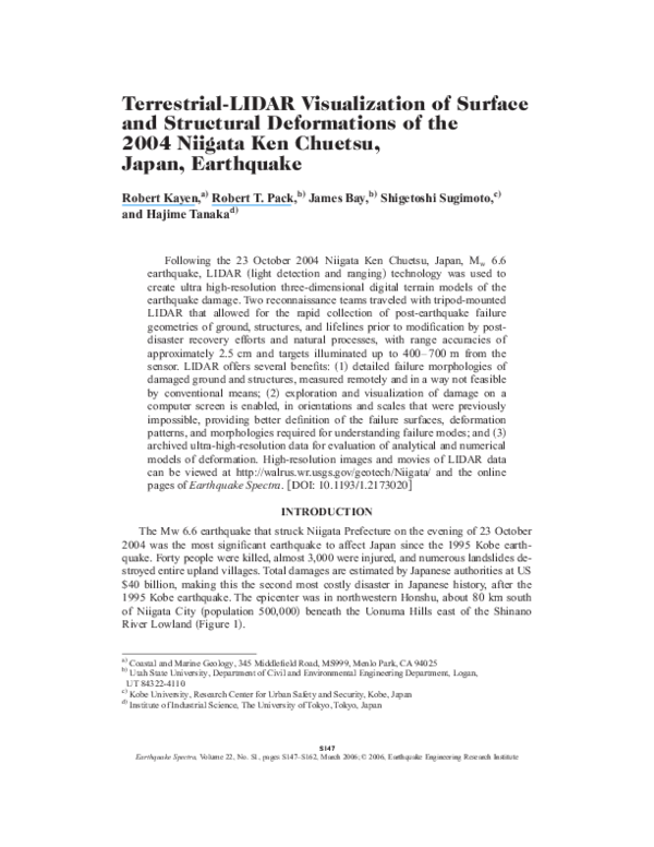 Pdf Terrestrial Lidar Visualization Of Surface And Structural Deformations Of The 2004 Niigata
