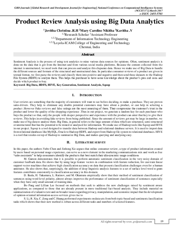 (PDF) Product Review Analysis using Big Data Analytics
