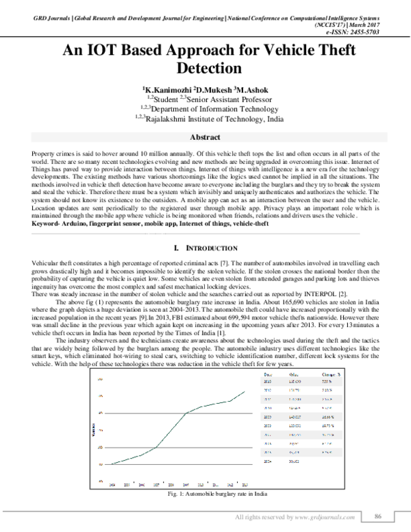 (PDF) An IOT Based Approach for Vehicle Theft Detection