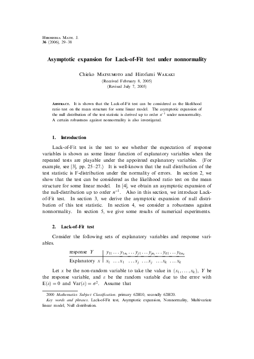 (PDF) Lack-of-Fit Test: Asymptotic Expansion & Robustness