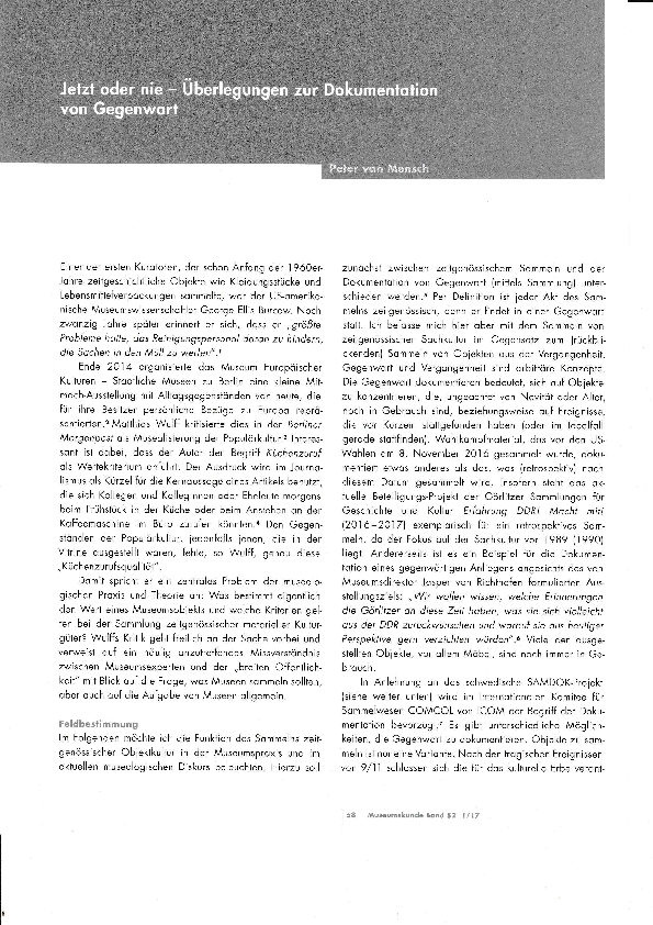 (PDF) Peter van Mensch, ´Jetzt oder nie – Überlegungen zur Dokumentation von Gegenwart ...