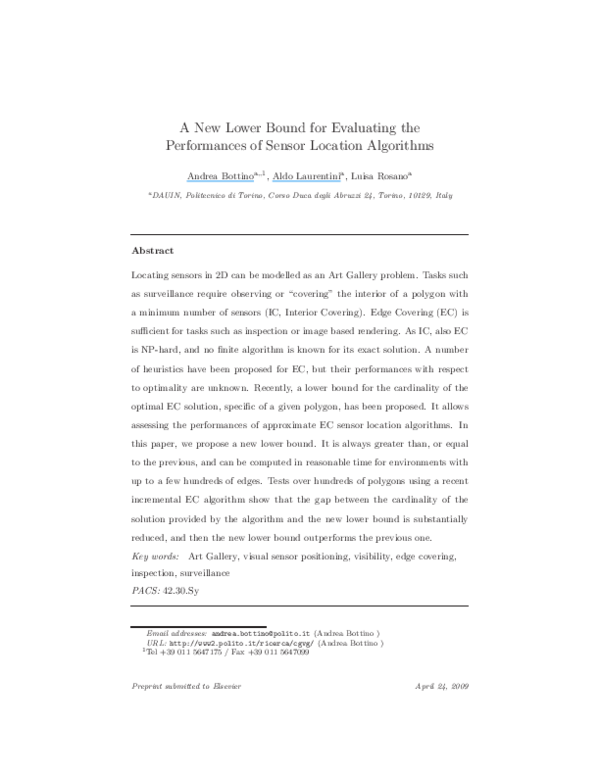 (PDF) A new lower bound for evaluating the performances of sensor location algorithms