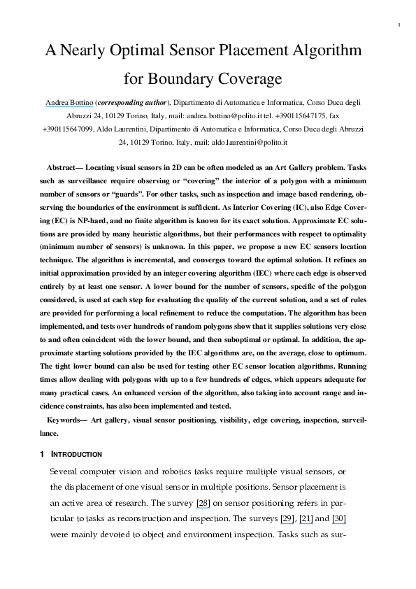 Pdf A Nearly Optimal Sensor Placement Algorithm For Boundary Coverage