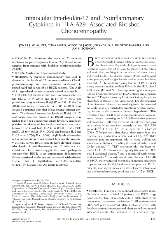 (PDF) Intraocular Interleukin-17 and Proinflammatory Cytokines in HLA ...