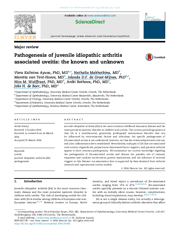 (PDF) Pathogenesis of juvenile idiopathic arthritis associated uveitis ...