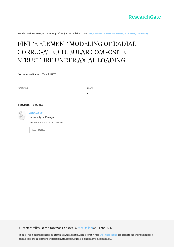 (PDF) Finite Element Modeling of Radial Corrugated Tubular Composite Structure under Axial Loading