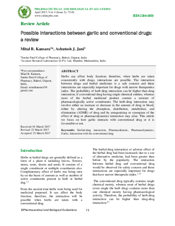 (PDF) Possible interactions between garlic and conventional drugs: a review