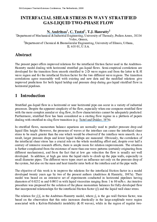 (PDF) Interfacial shear stress in wavy stratified gas–liquid flow in horizontal pipes