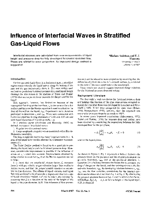 (PDF) Influence of interfacial waves in stratified gas-liquid flows