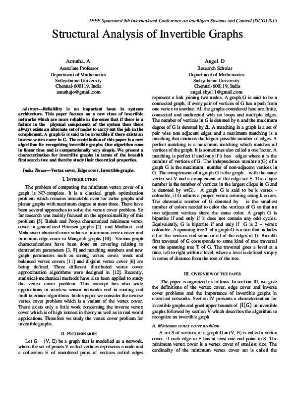 (PDF) Structural Analysis of Invertible Graphs | Dr.A. Amutha John - Academia.edu