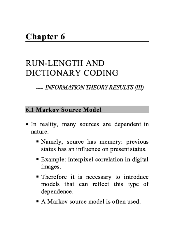 (PDF) Chapter 6 RUN-LENGTH AND DICTIONARY CODING