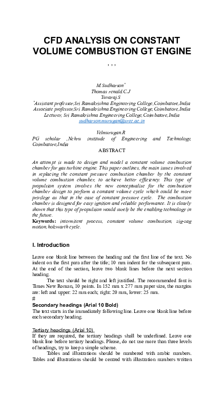 (DOC) CFD ANALYSIS ON CONSTANT VOLUME COMBUSTION GT ENGINE | sudharson ...