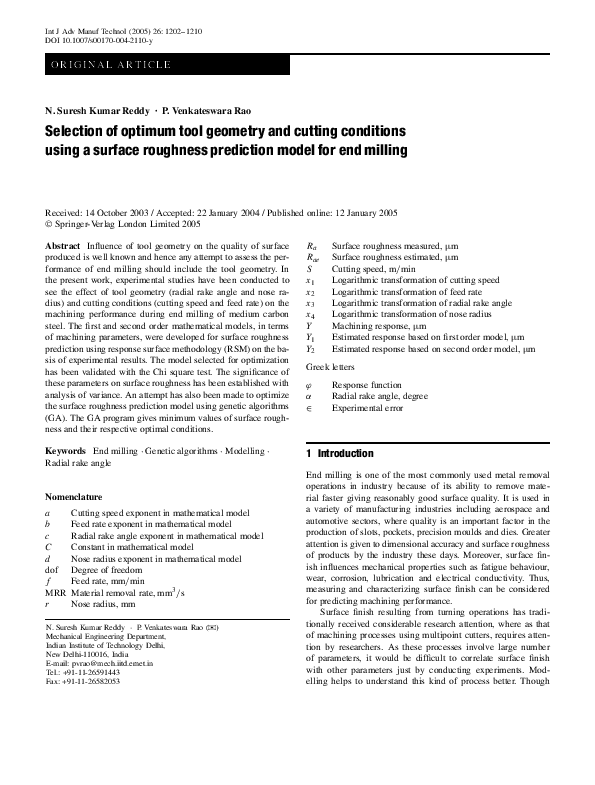 (PDF) Selection of optimum tool geometry and cutting conditions using a surface roughness ...