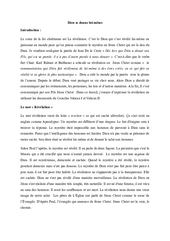 (DOC) Dieu se donne lui-même
