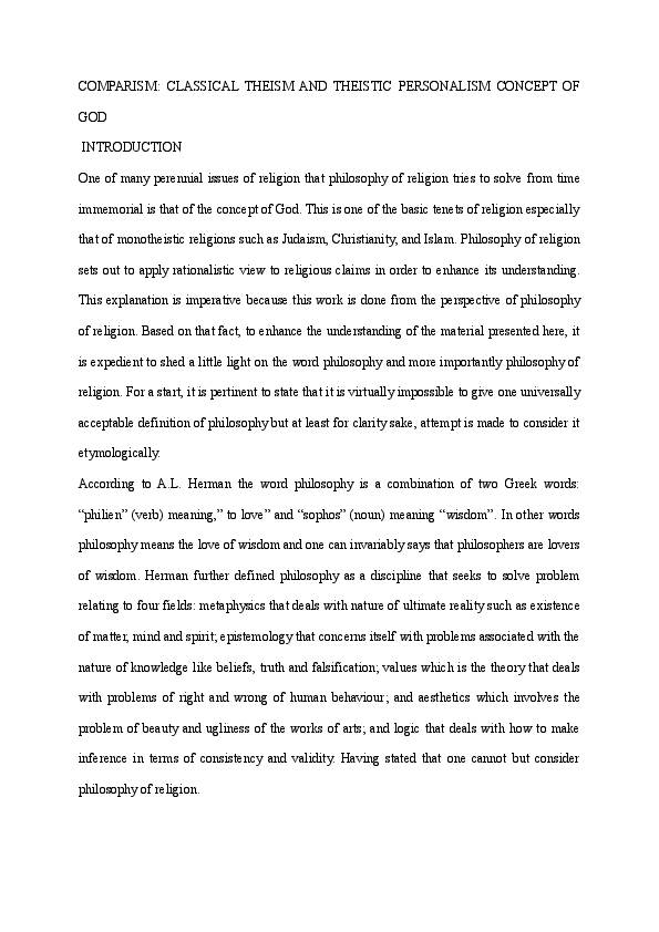 (DOC) COMPARISM: CLASSICAL THEISM AND THEISTIC PERSONALISM CONCEPT OF