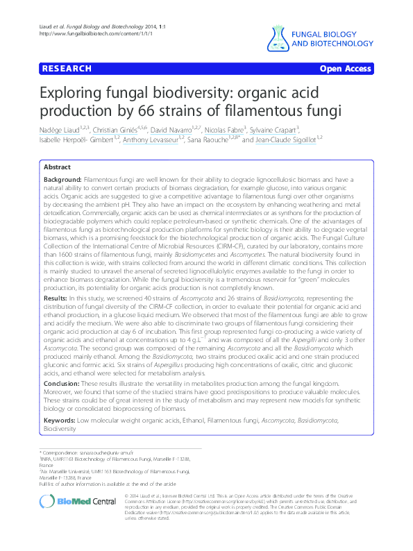 (PDF) Exploring fungal biodiversity: organic acid production by 66 ...