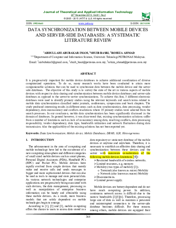 Pdf Data Synchronization Between Mobile Devices And Server Side