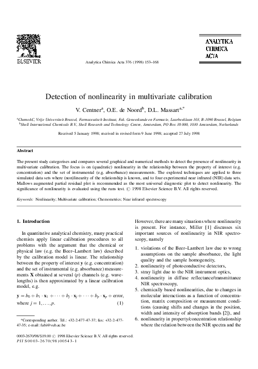 (PDF) Detection of nonlinearity in multivariate calibration