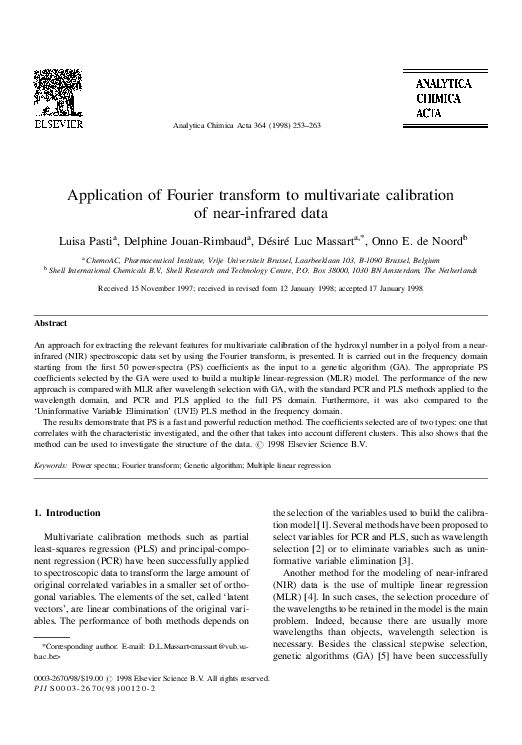 Pdf Application Of Fourier Transform To Multivariate Calibration Of Near Infrared Data
