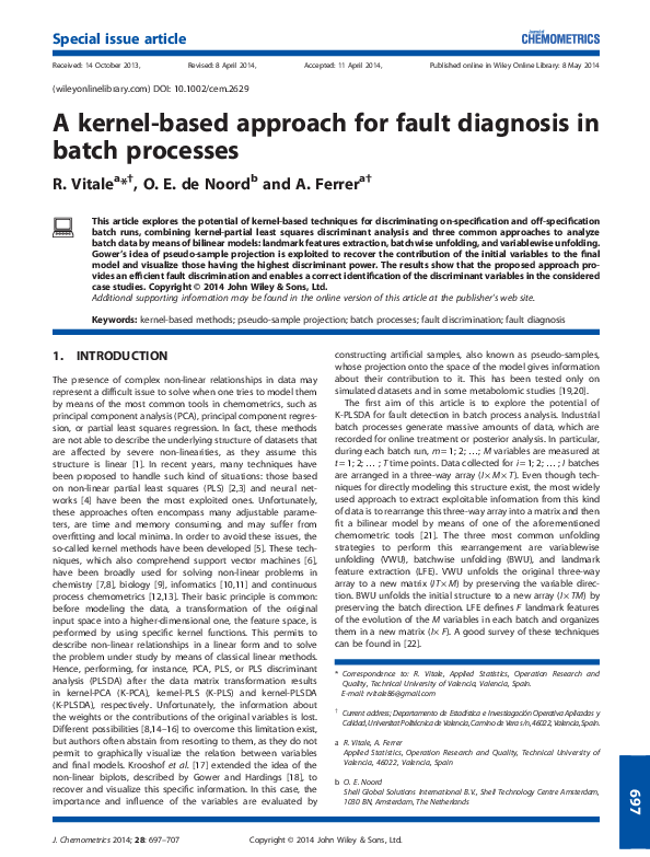 (PDF) A kernel-based approach for fault diagnosis in batch processes