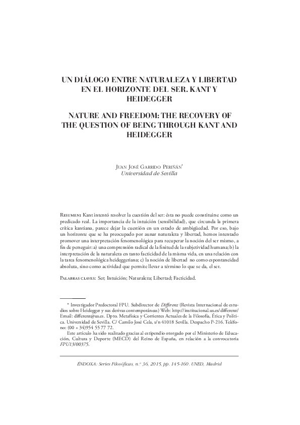 (PDF) UN DIÁLOGO ENTRE NATURALEZA Y LIBERTAD EN EL HORIZONTE DEL SER ...
