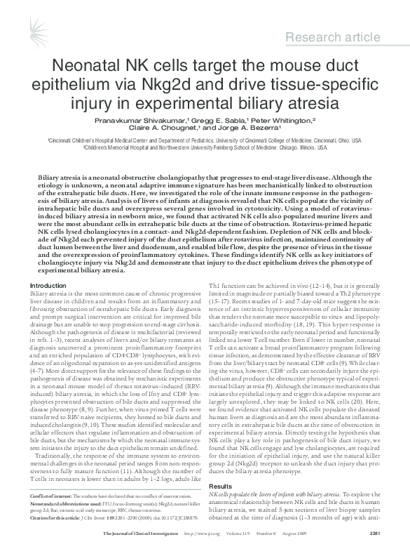 (PDF) Neonatal NK cells target the mouse duct epithelium via Nkg2d and ...