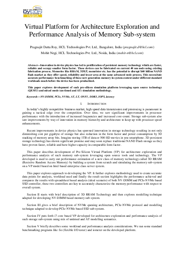 (PDF) Virtual Platform for Architecture Exploration and Performance Analysis of Memory Sub-system