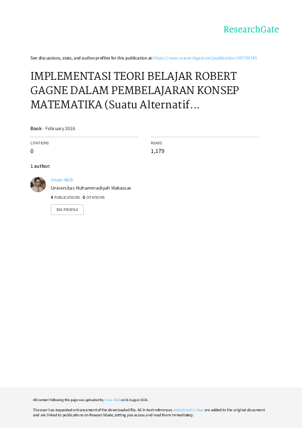 (PDF) IMPLEMENTASI TEORI BELAJAR ROBERT GAGNE DALAM PEMBELAJARAN KONSEP MATEMATIKA