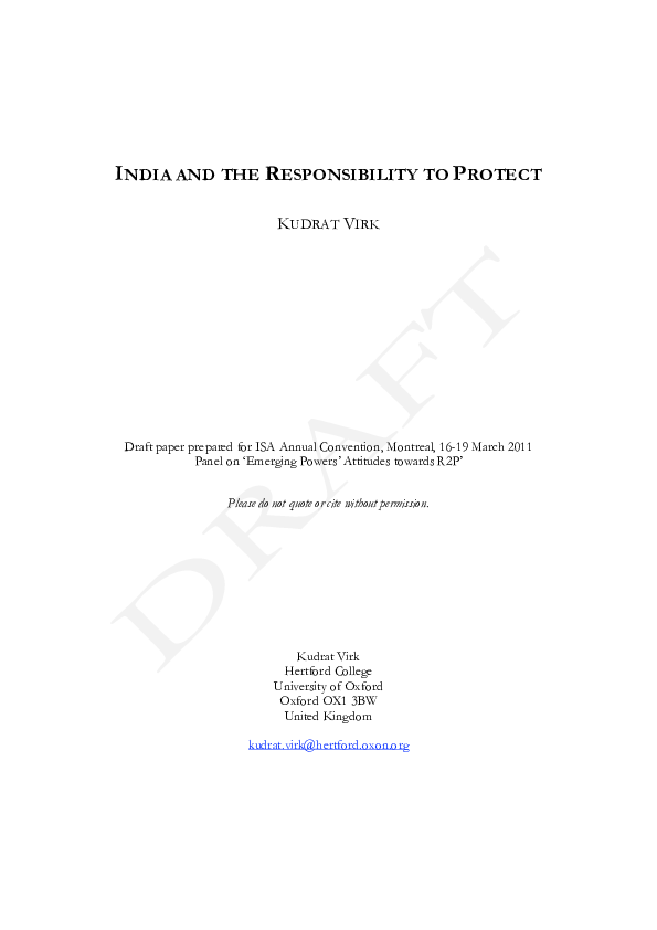 (PDF) India and the Responsibility to Protect