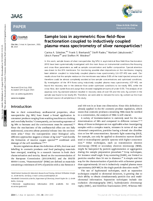(PDF) Sample loss in asymmetric flow field-flow fractionation coupled to inductively coupled ...