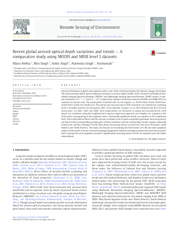 Pdf Recent Global Aerosol Optical Depth Variations And Trends — A
