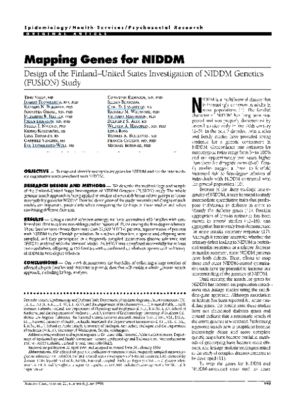 (PDF) Mapping genes for NIDDM. Design of the Finland-United States ...