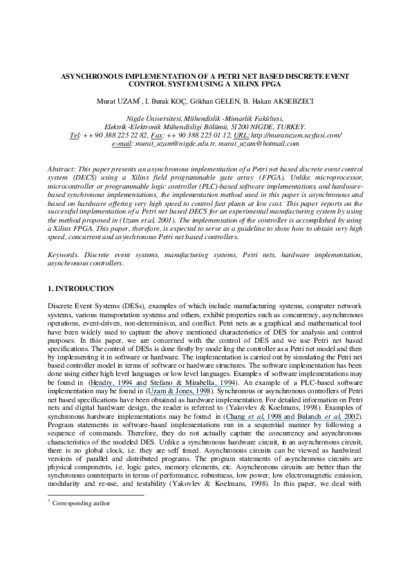 (PDF) Asynchronous Implementation of a Petri Net Based Discrete Event Control System Using a ...