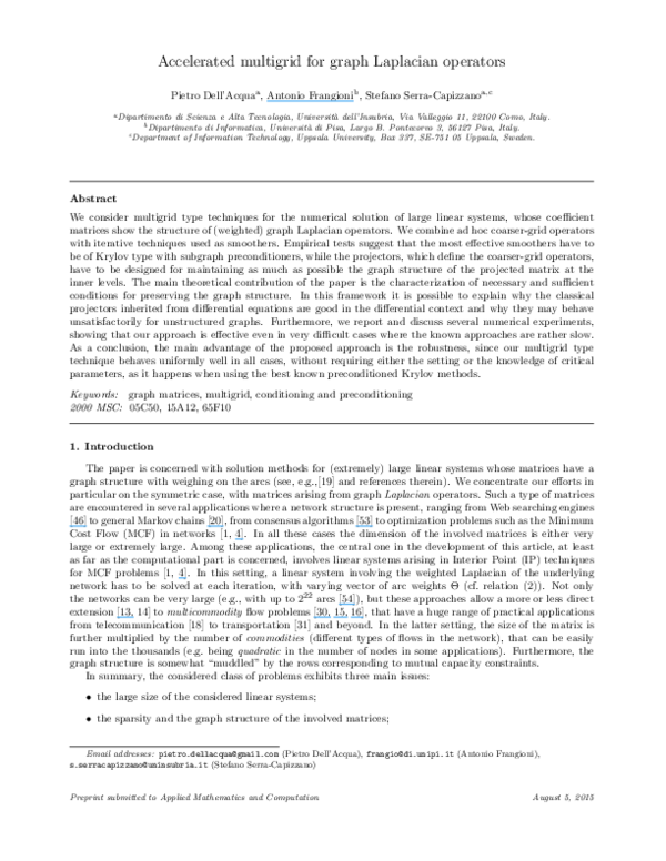 (PDF) Accelerated multigrid for graph Laplacian operators