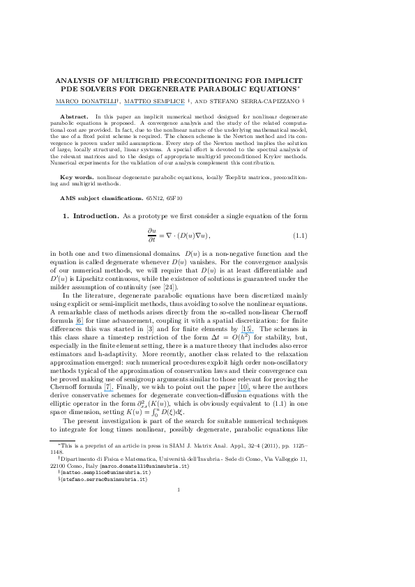 Pdf Analysis Of Multigrid Preconditioning For Implicit Pde Solvers