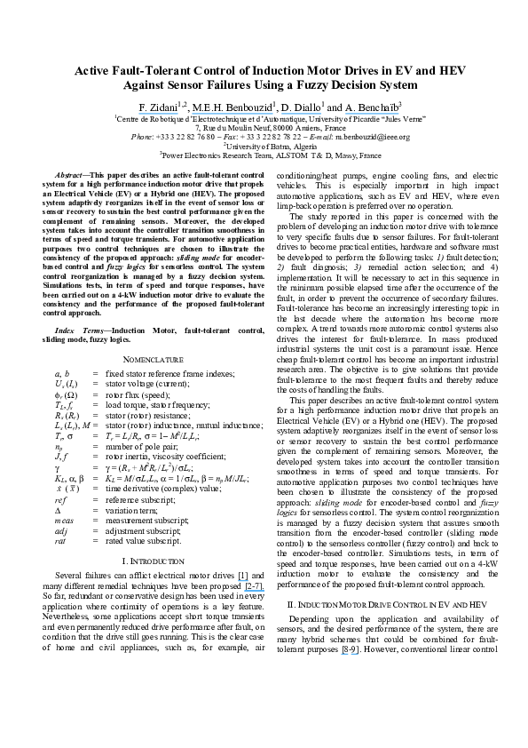Pdf A Fault Tolerant Control Architecture For Induction Motor Drives In Automotive