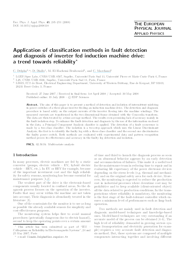 (PDF) Application of classification methods in fault detection and ...