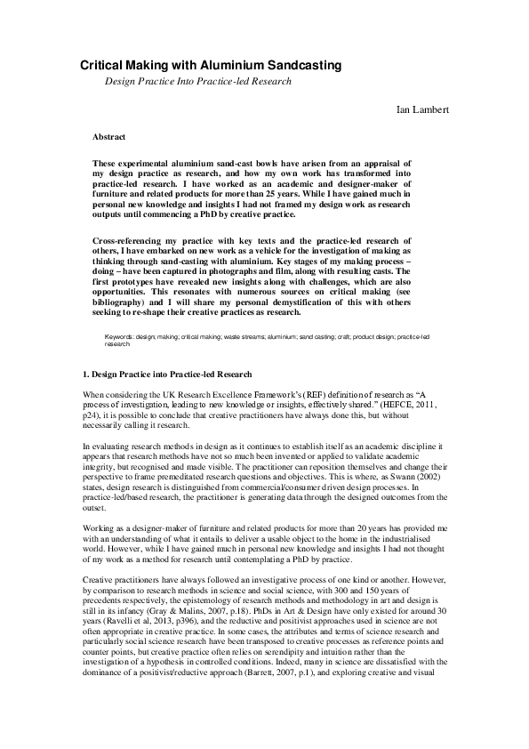 (PDF) Critical Making with Aluminium Sand Casting: Design Practice Into ...