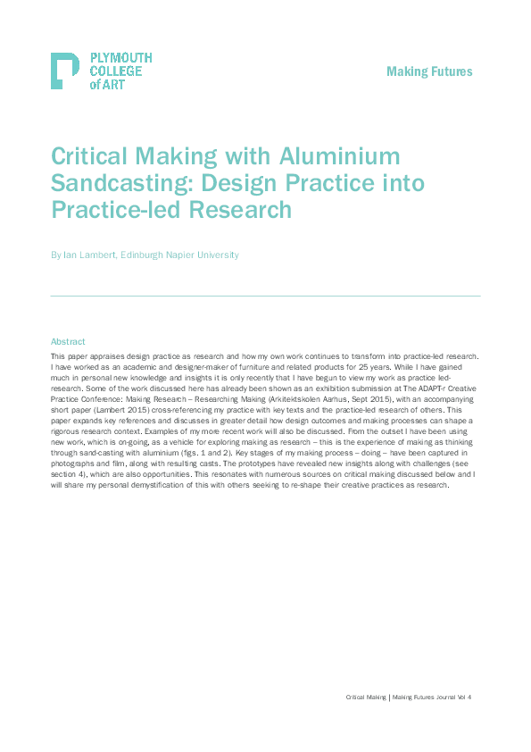 (PDF) Critical Making with Aluminium Sand Casting: Design Practice into ...