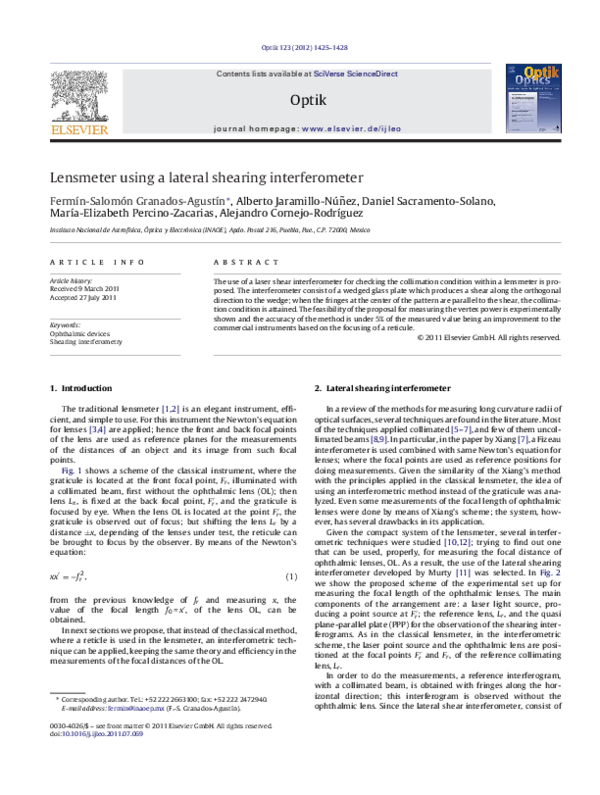 Pdf Lensmeter Using A Lateral Shearing Interferometer