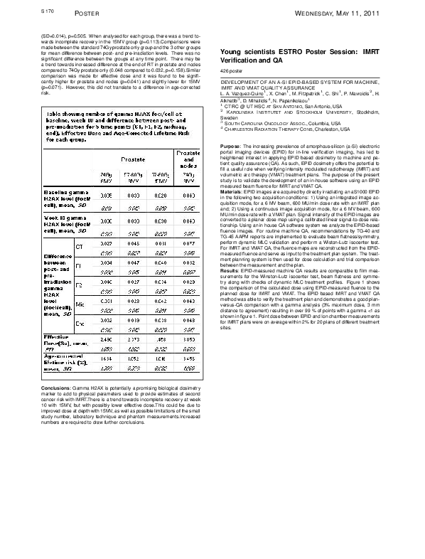 (PDF) 426 poster DEVELOPMENT OF AN A-SI EPID-BASED SYSTEM FOR MACHINE, IMRT AND VMAT QUALITY ...