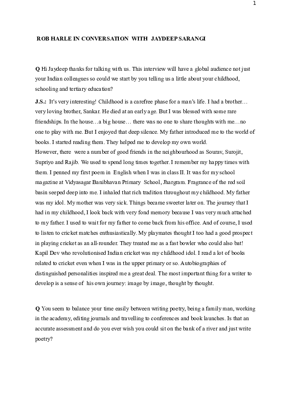 (DOC) ROB HARLE IN CONVERSATION WITH JAYDEEP SARANGI