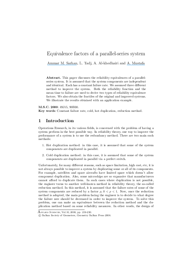 Pdf Reliability Equivalence Of A Parallel Series System